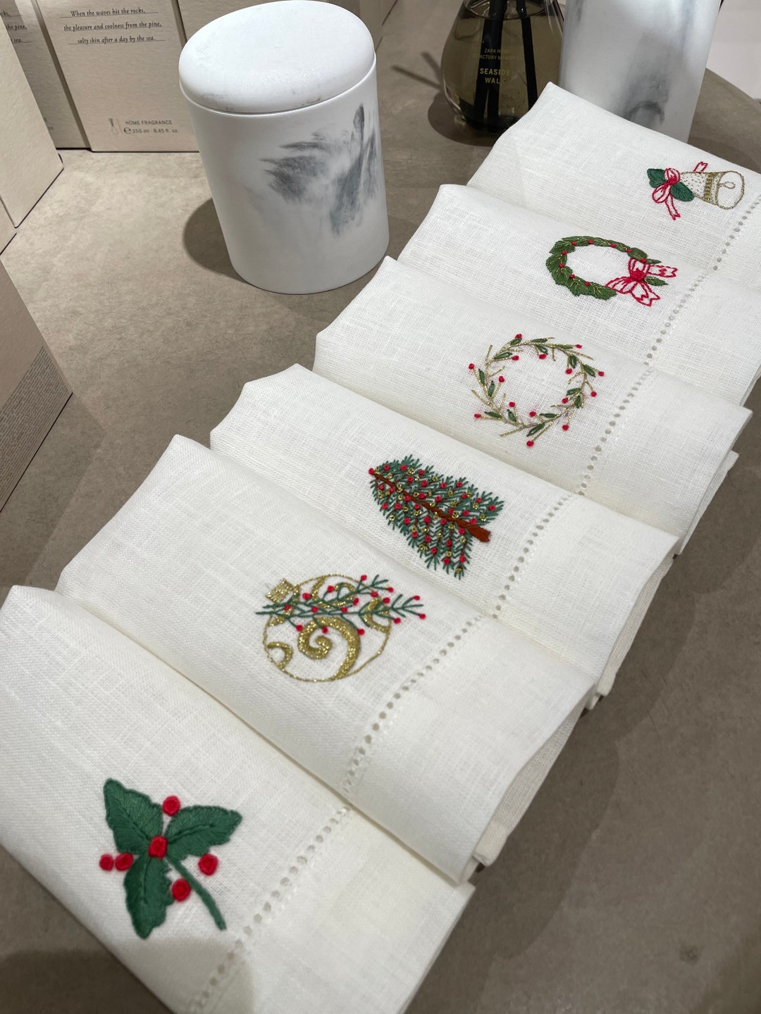 Hand-embroidered Linen Christmas Guest Towels, Set of 6 - Etsy