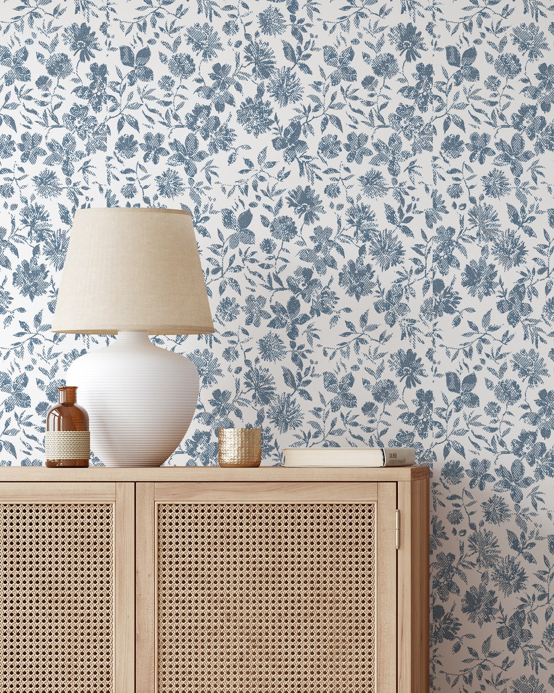 Blue Flowers Wallpaper | Removable Self Adhesive Watercolor Wallpaper ...