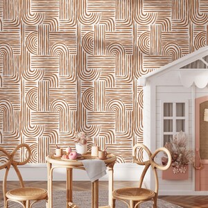 Minimalist Abstract Lines Wallpaper | Removable Self Adhesive Brown ...