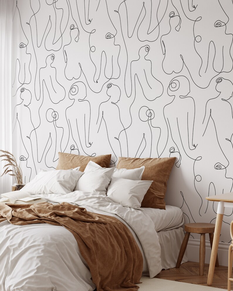 Female Body Line Art Wallpaper Removable Self Adhesive Black - Etsy