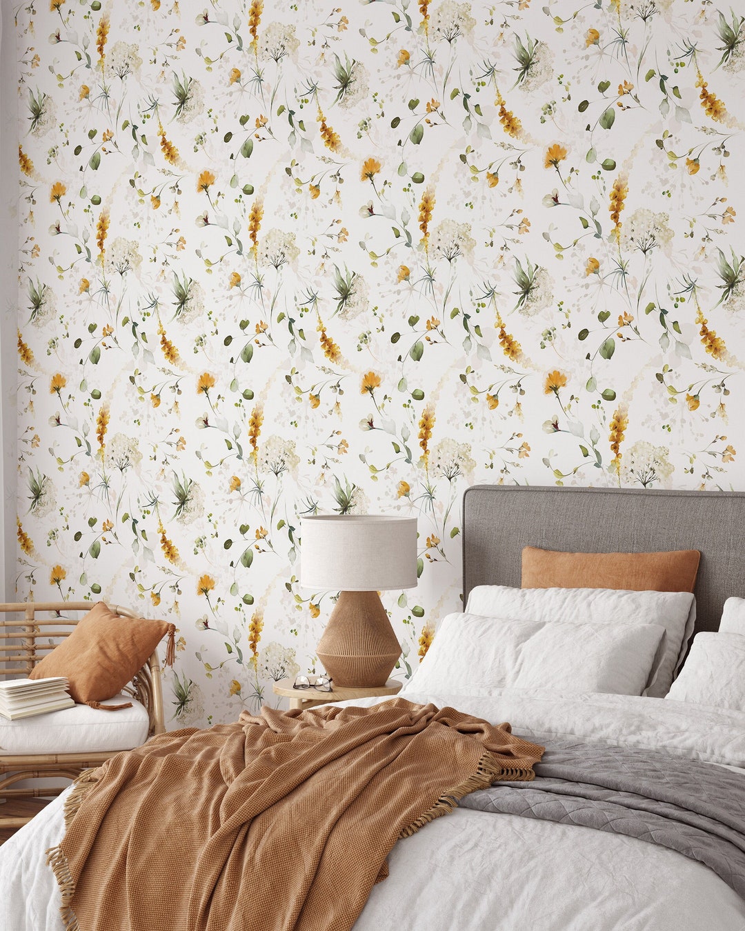 Yellow Flowers Garden Wallpaper | Removable Self Adhesive Botanical ...