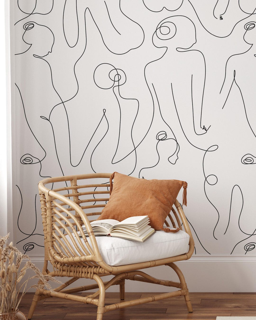 Female Body Line Art Wallpaper | Removable Self Adhesive Black White ...