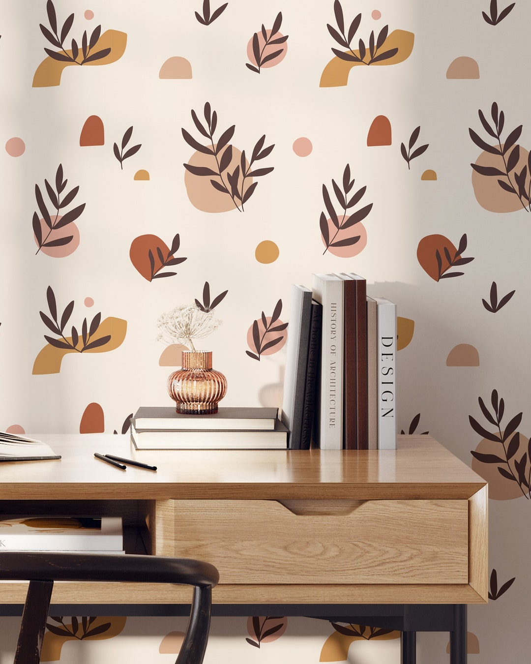 Shapes and Leaves Wallpaper | Removable Self Adhesive Scandinavian ...