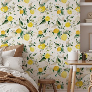 Lemon Branch Wallpaper | Removable Self Adhesive Watercolor Leaves ...