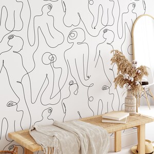 Female Body Line Art Wallpaper | Removable Self Adhesive Black White ...
