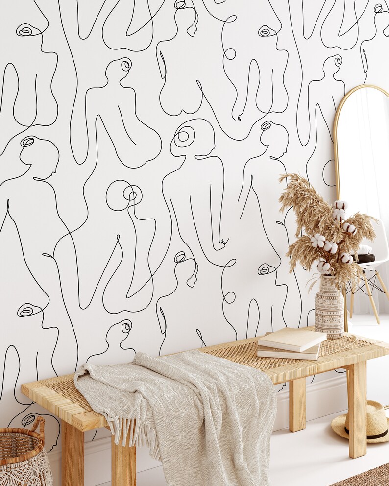 Female Body Line Art Wallpaper Removable Self Adhesive Black - Etsy