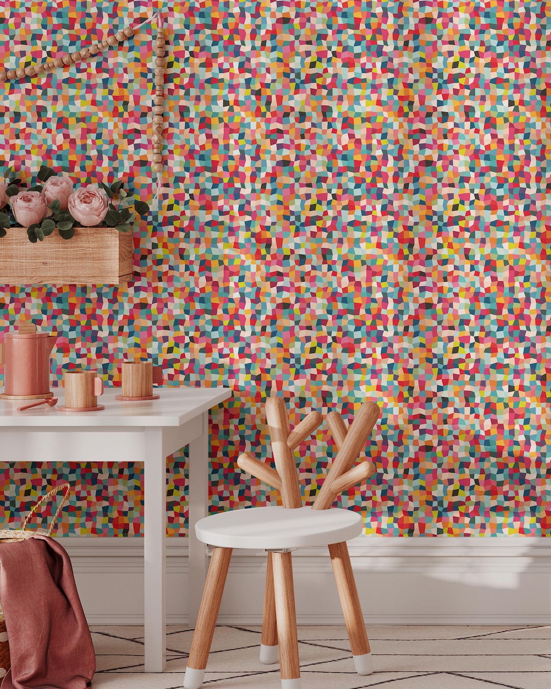 Bright Color Squares Wallpaper | Removable Self Adhesive Abstract ...