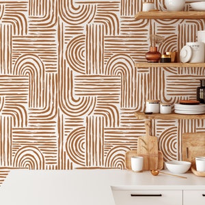 Minimalist Abstract Lines Wallpaper | Removable Self Adhesive Brown ...