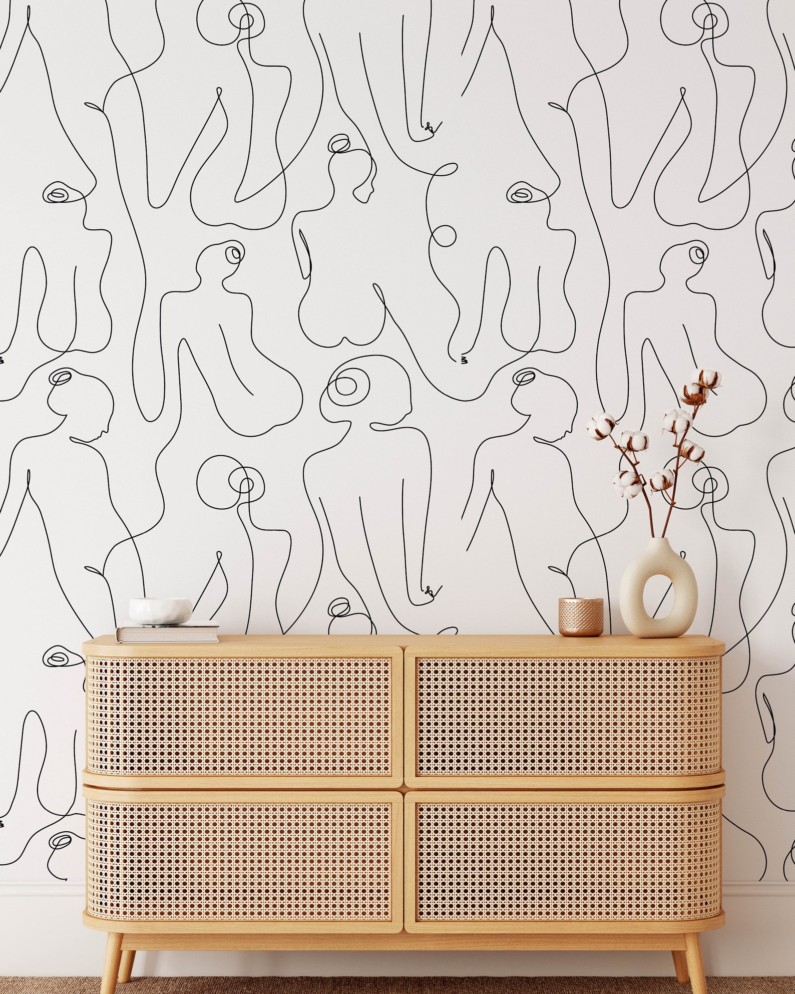 Female Body Line Art Wallpaper Removable Self Adhesive Black White ...