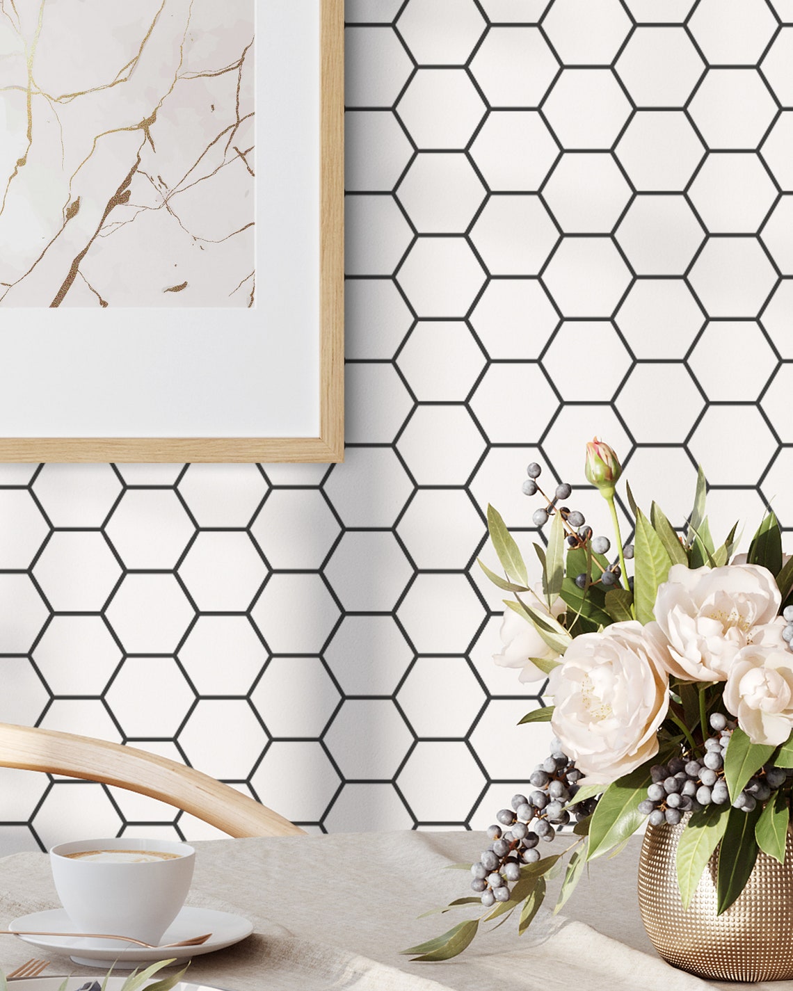 Hexagon Wallpaper Removable Self Adhesive Black White Tile - Etsy
