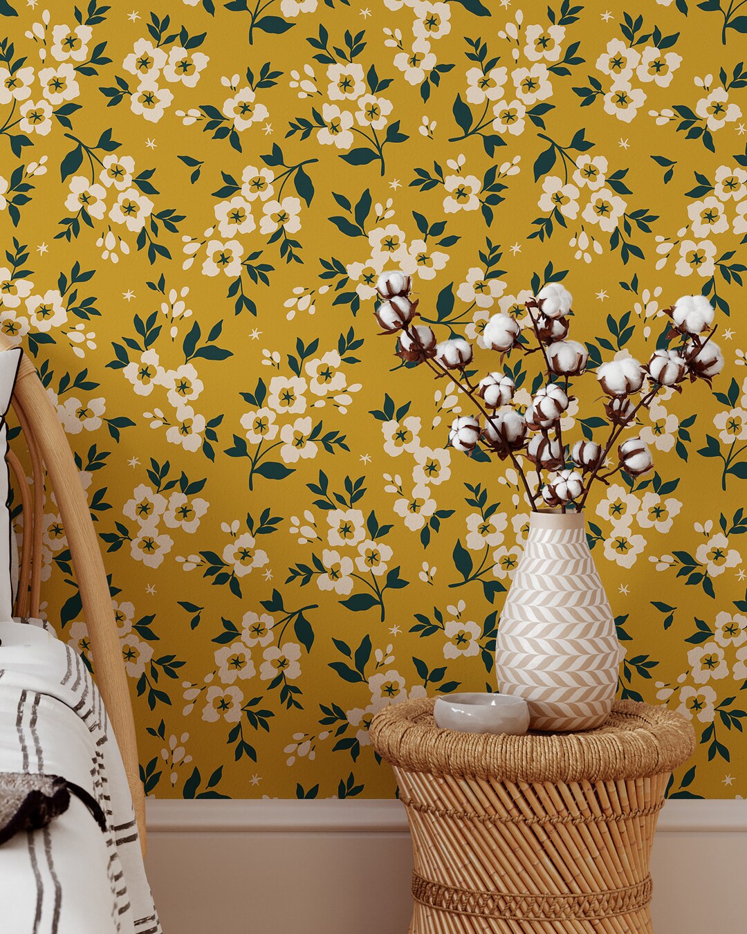 Spring Motifs Wallpaper | Removable Self Adhesive Botanical Wallpaper ...