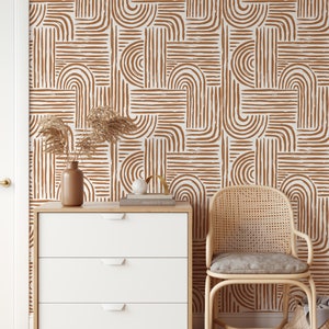 Minimalist Abstract Lines Wallpaper | Removable Self Adhesive Brown ...
