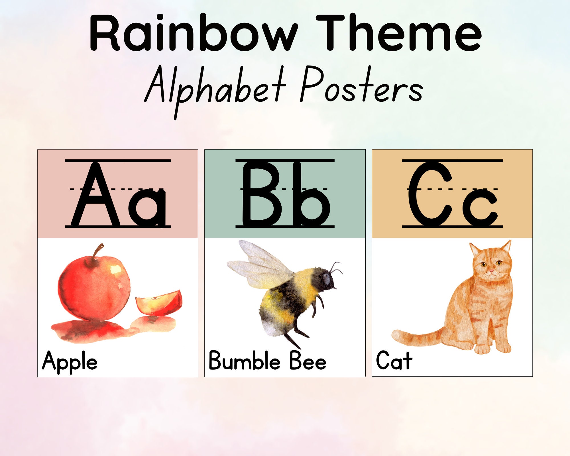 Rainbow Theme Alphabet Posters - Etsy