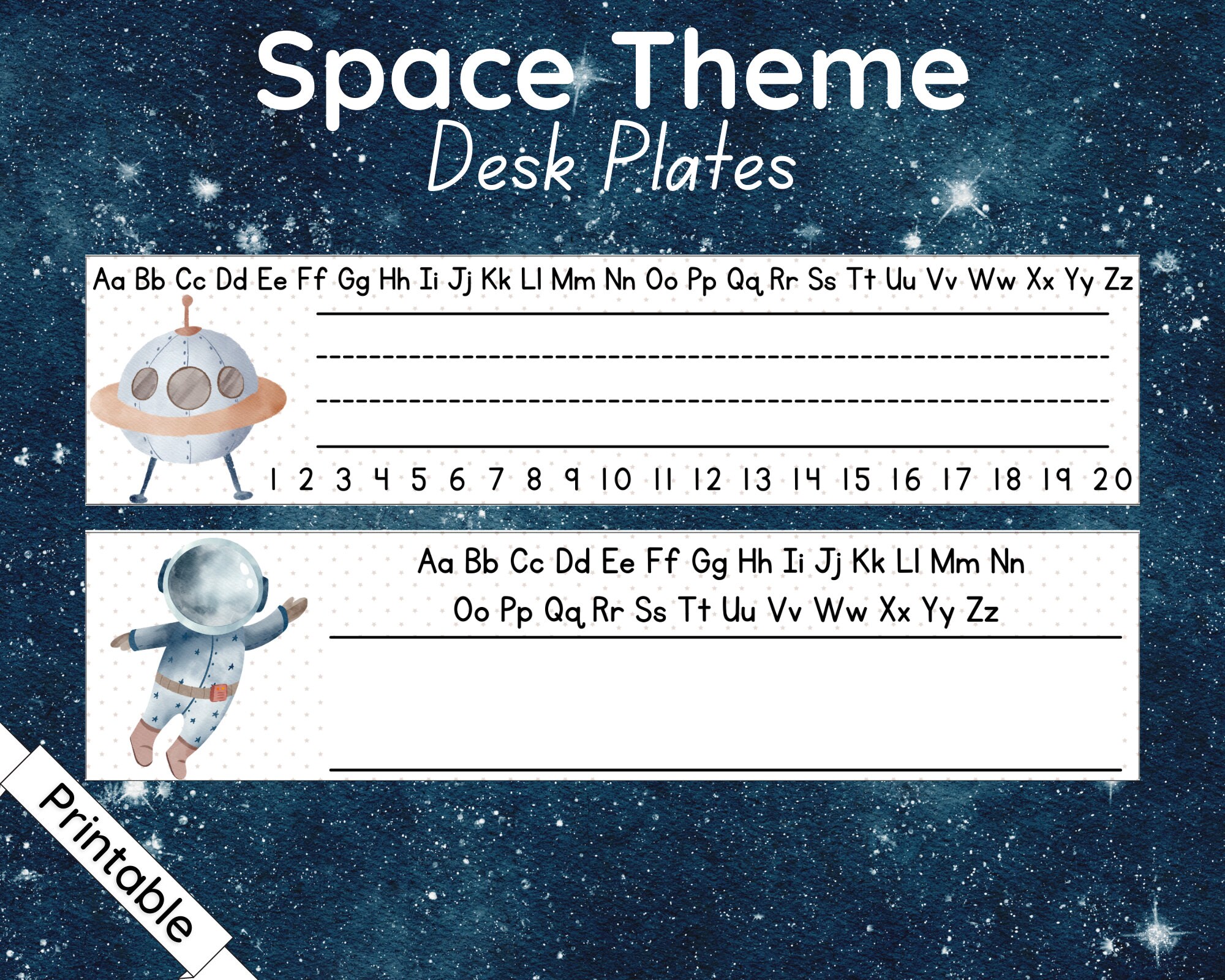 Neutral Space Theme Desk Plates [printable] - Etsy