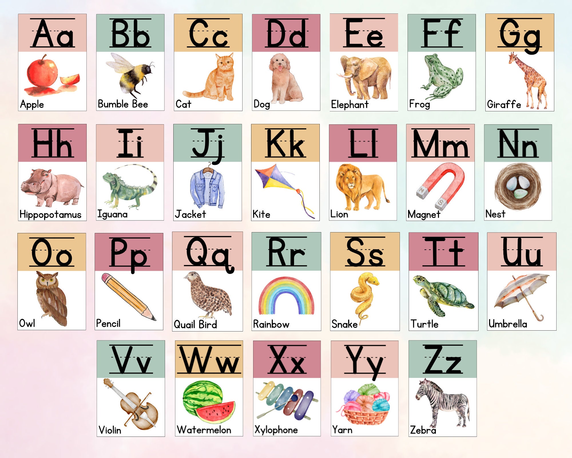 Rainbow Theme Alphabet Posters - Etsy