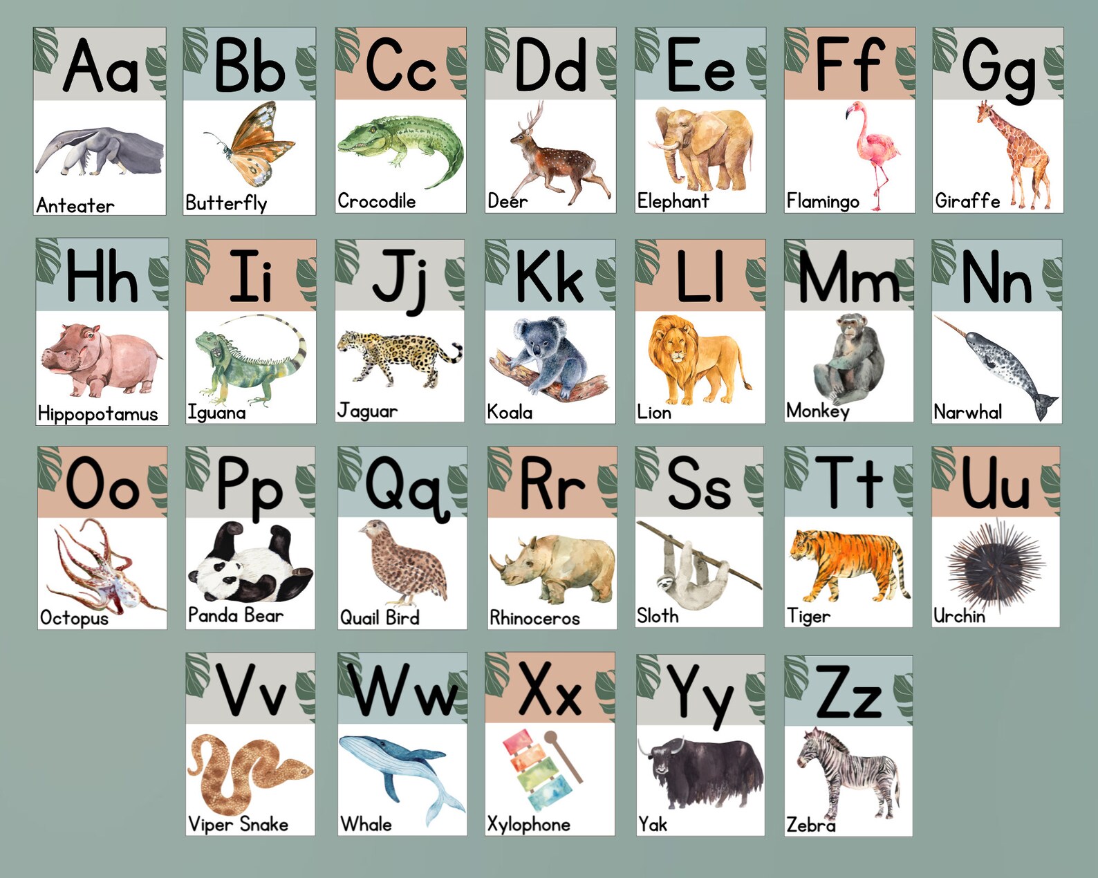 Neutral Safari Alphabet Posters - Etsy