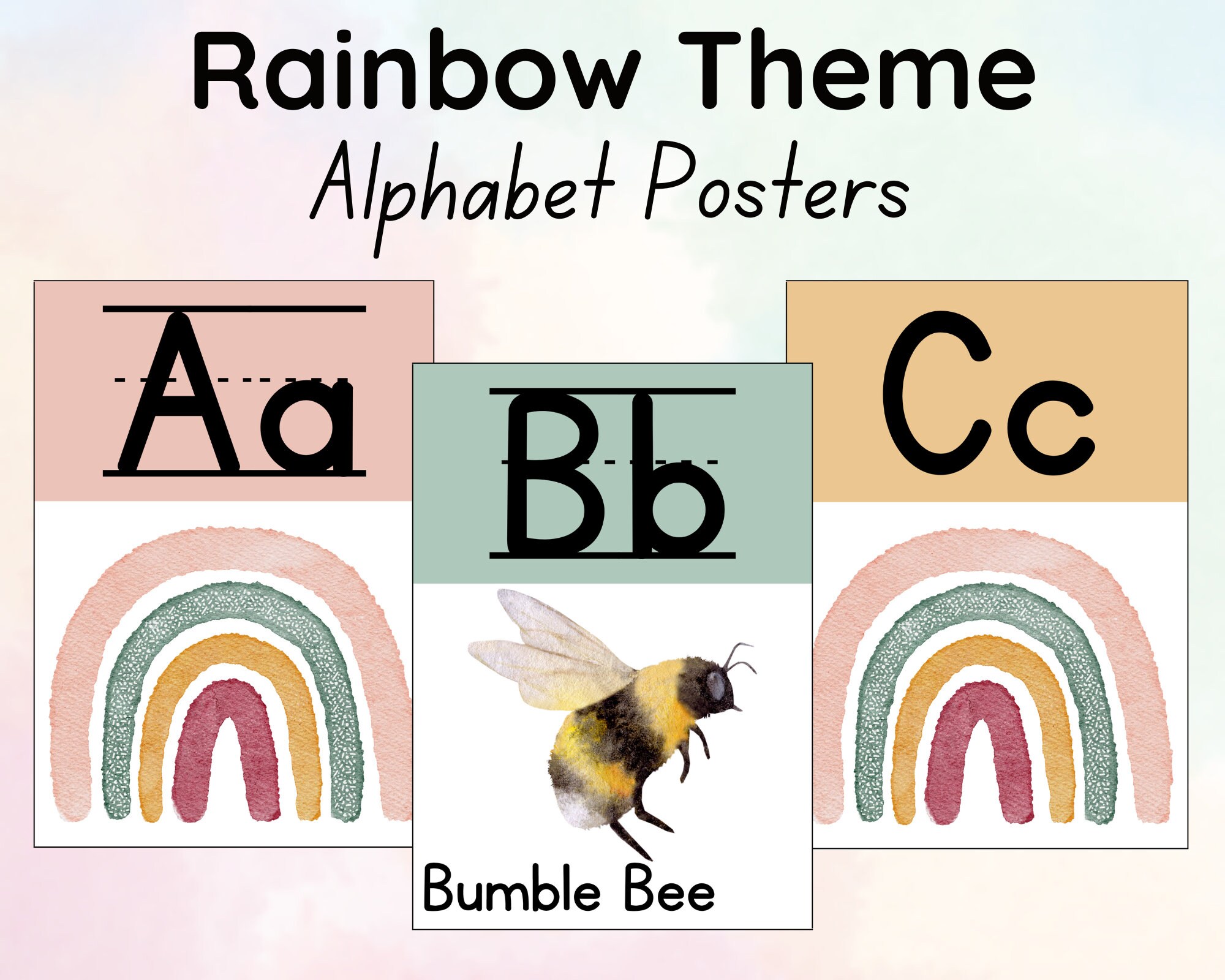 Rainbow Theme Alphabet Posters - Etsy
