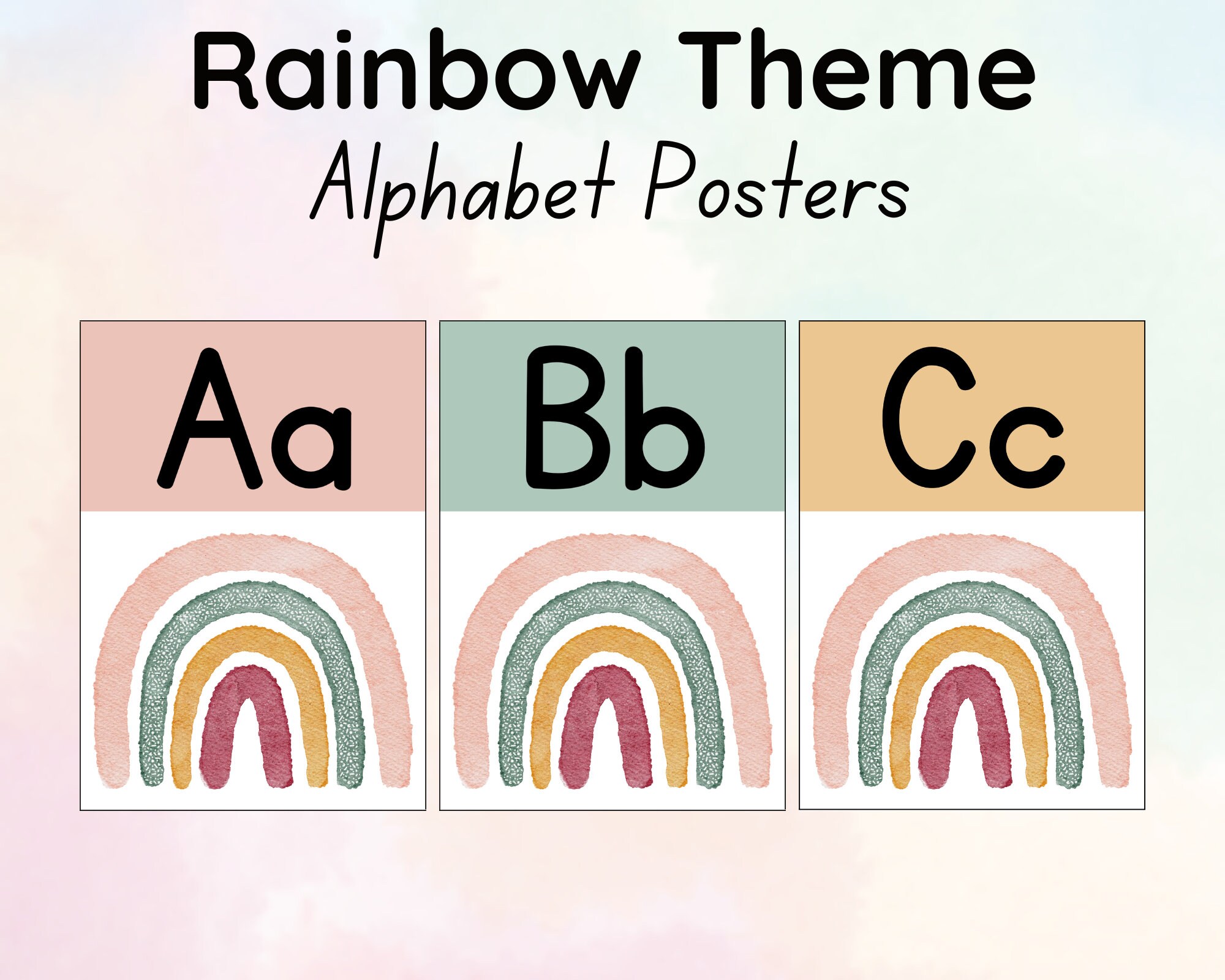 Rainbow Theme Alphabet Posters - Etsy