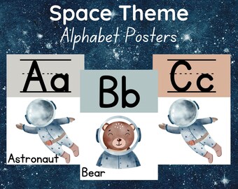 Alphabet Posters Boho Space Themed Primary, Cursive & Decorative Fonts ...