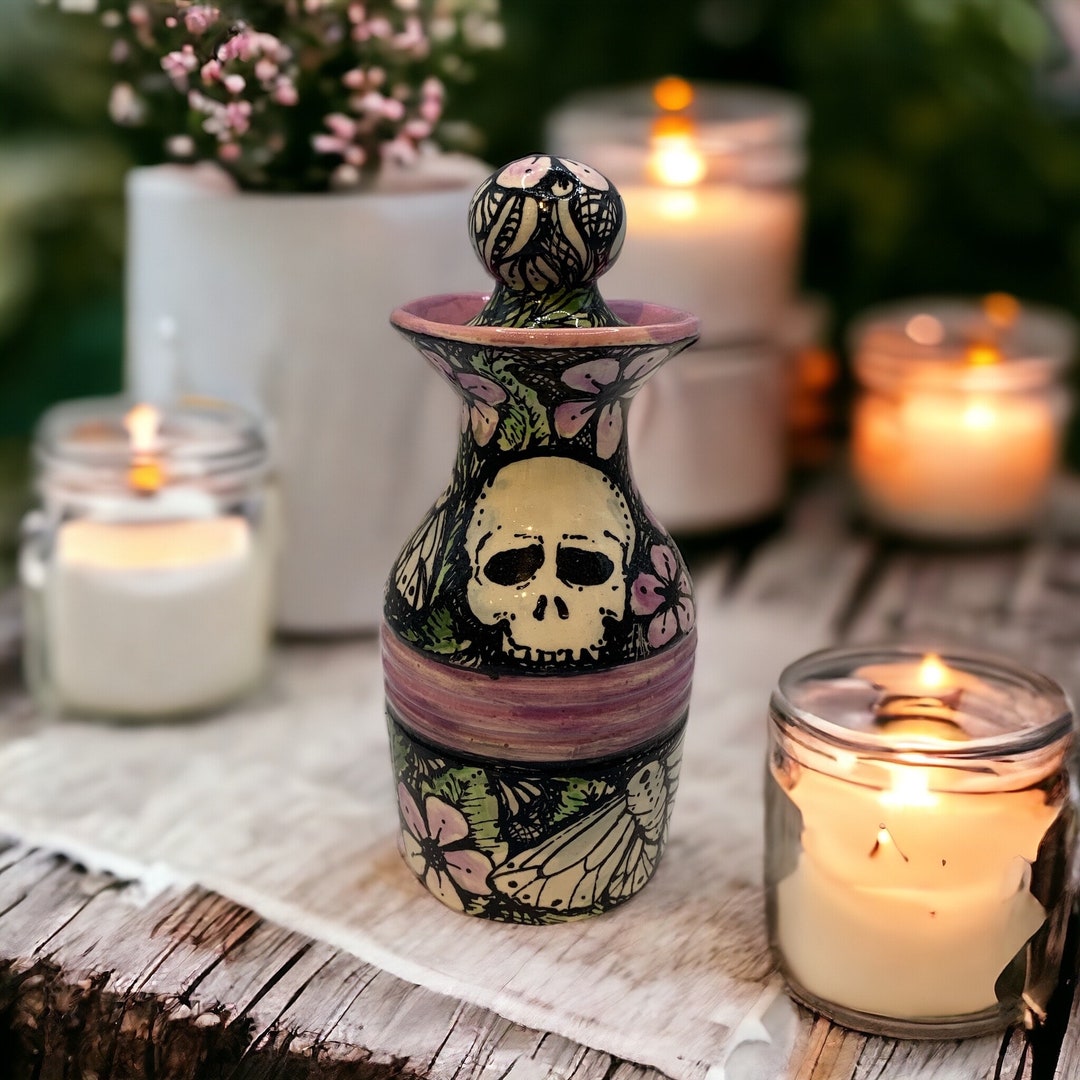 Hand Drawn Ceramic Potion Jar / Bottle, Apothecary, Handmade, Unique ...