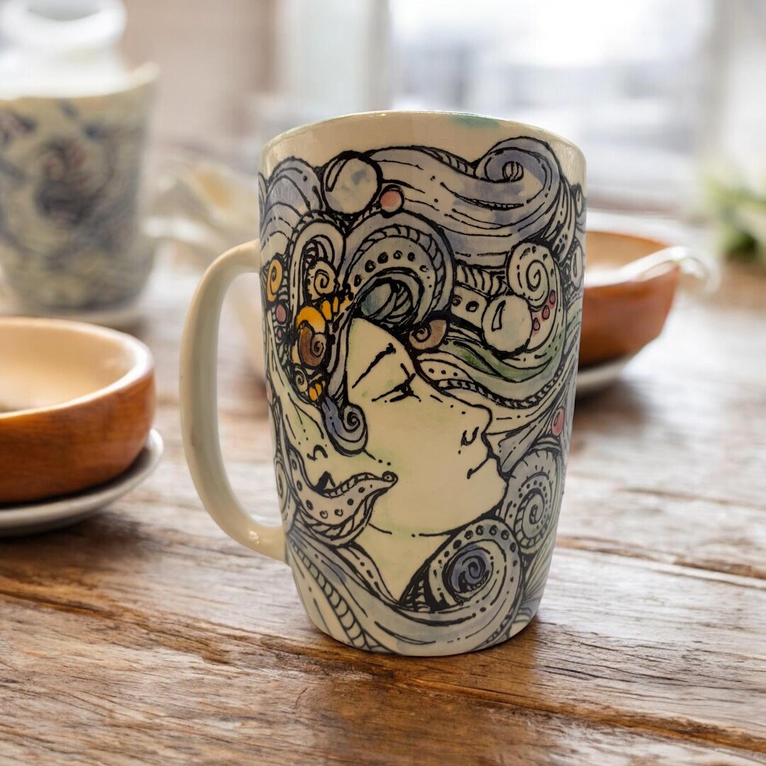 Aquarius Hand Drawn Ceramic Mug / Tea Cup, Zodiac, Handmade, Unique ...