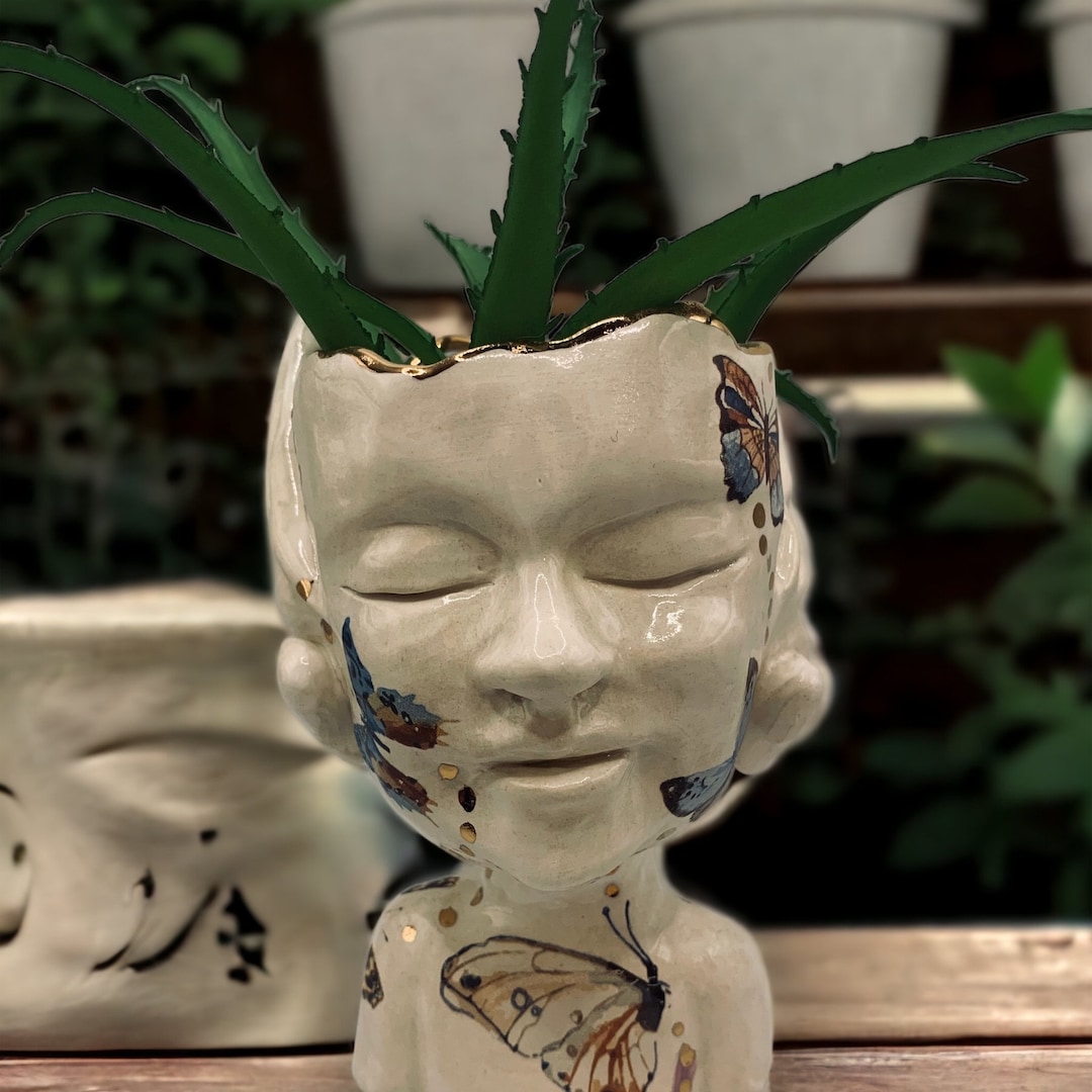 Tattooed Unique Faerie / Fairy Head Face Planter, Succulent Planter ...