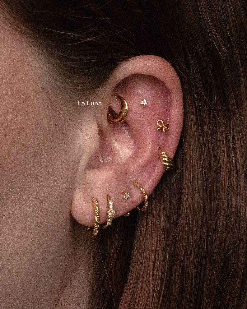 9K Gold Filled Crescent Moon Piercing Hoop: Daith, Rook, Tragus - Etsy