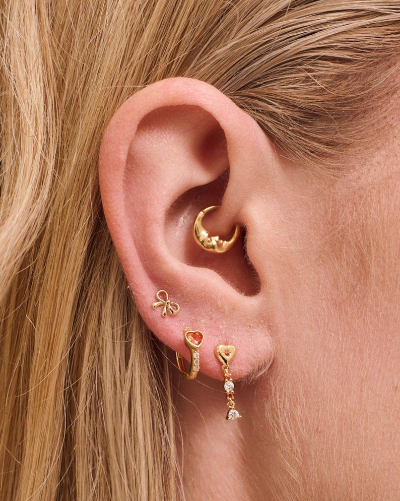9K Gold Filled Crescent Moon Piercing Hoop: Daith, Rook, Tragus - Etsy