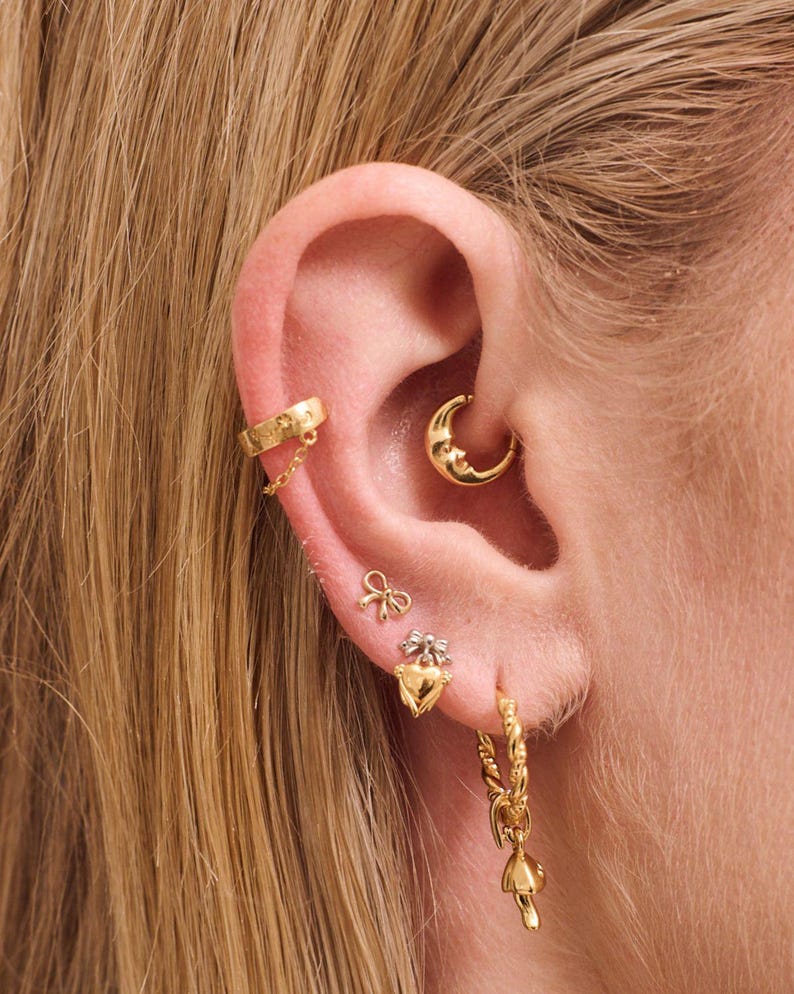 9K Gold Filled Crescent Moon Piercing Hoop: Daith, Rook, Tragus - Etsy