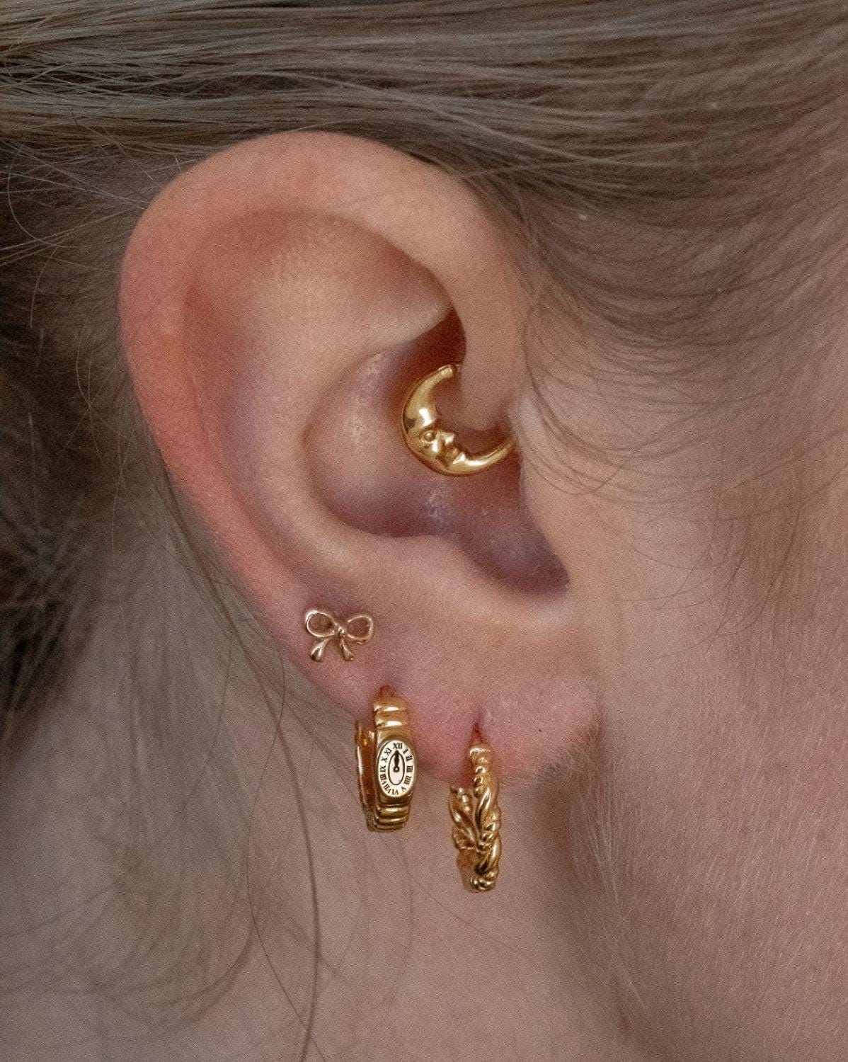 9K Gold Filled Crescent Moon Piercing Hoop: Daith, Rook, Tragus - Etsy