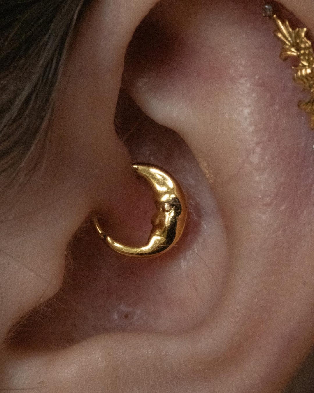 9K Gold Filled Crescent Moon Piercing Hoop: Daith, Rook, Tragus - Etsy