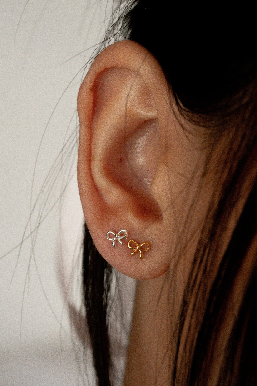 Mini Bow Piercing Stud / Gold Filled / Flatback Stud / Minimalist ...