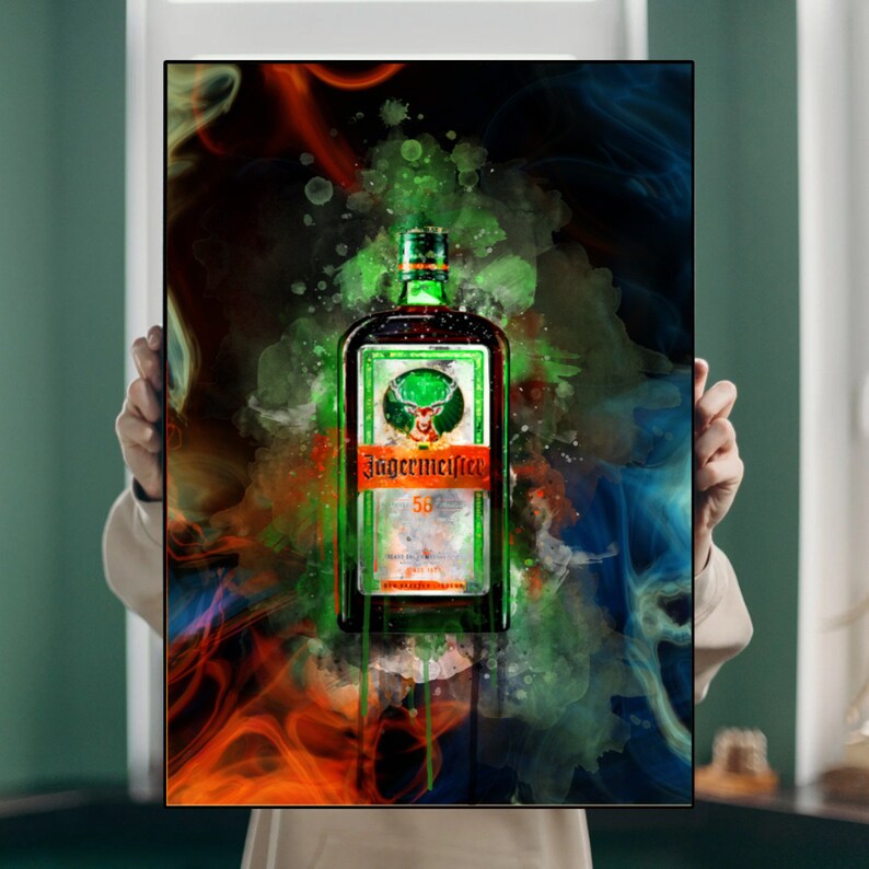 Black Jagermeister Bottle Design Print, Canva, Logo, Alcohol, Bar Decor ...