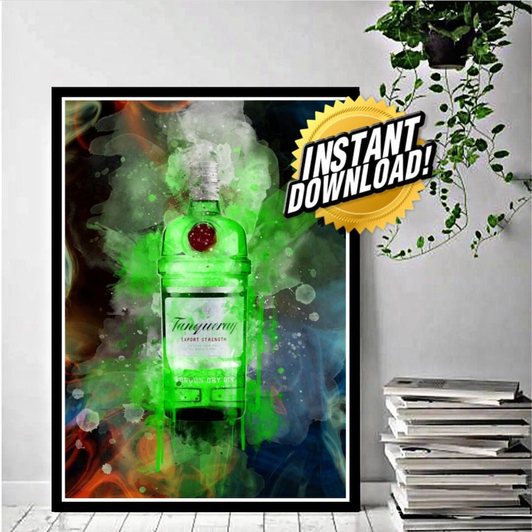 Black Tanqueray Gin Bottle Design Print, Gin Wall Art, Alcohol, Bar ...