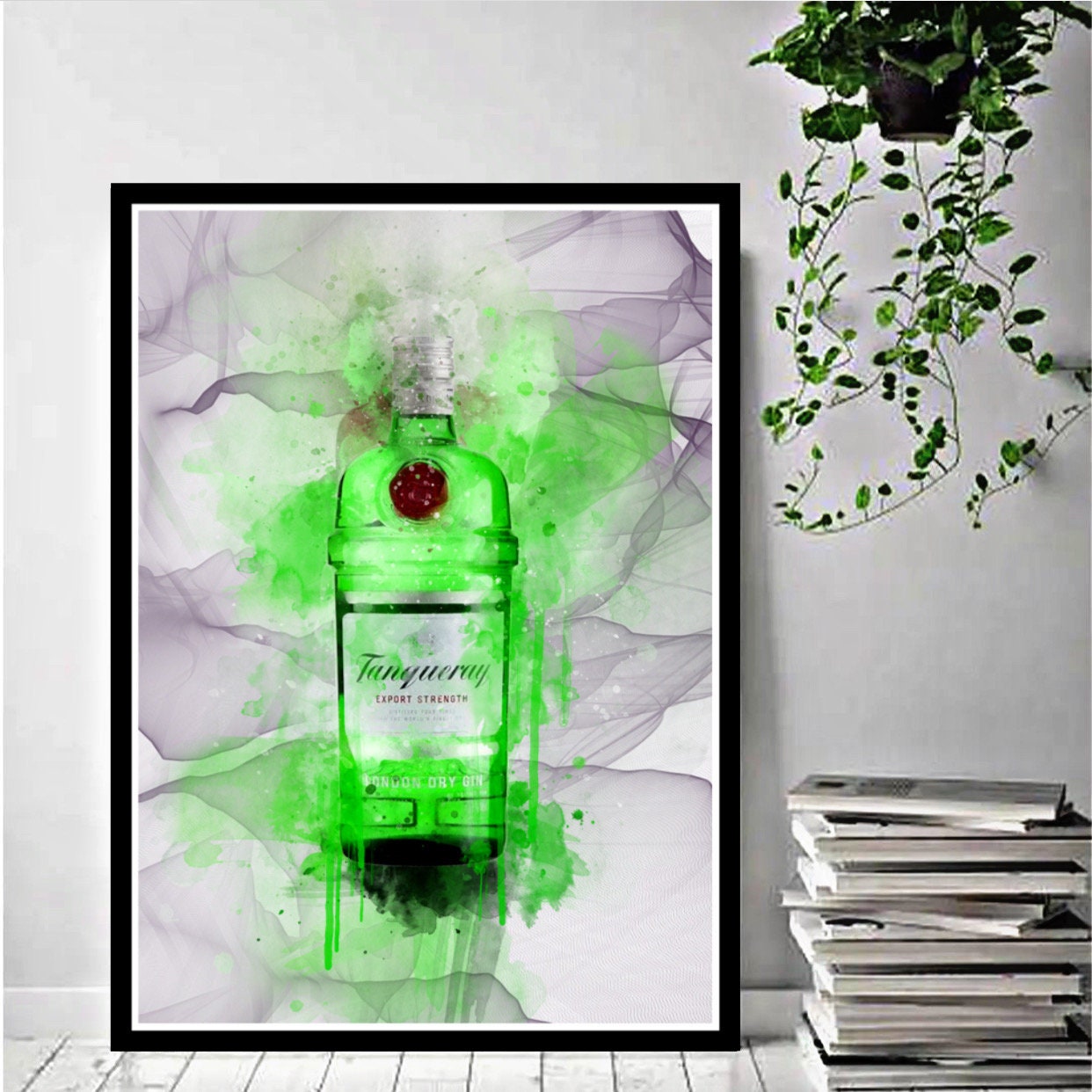 Black Tanqueray Gin Bottle Design Print, Gin Wall Art, Alcohol, Bar ...