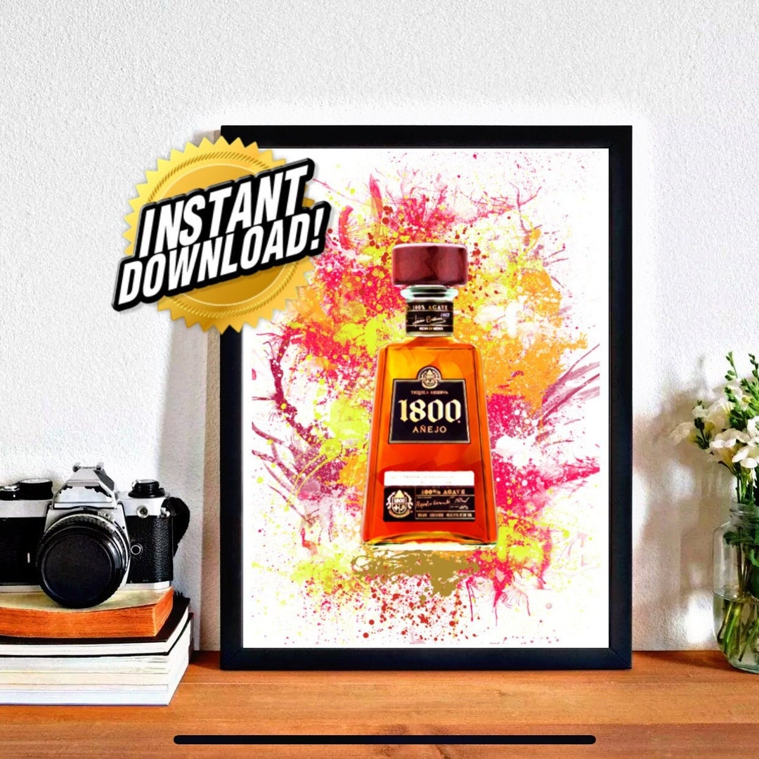 1800 Tequila Bottle Design, Tequila Print Mexico, Digital Wall Art, Bar ...