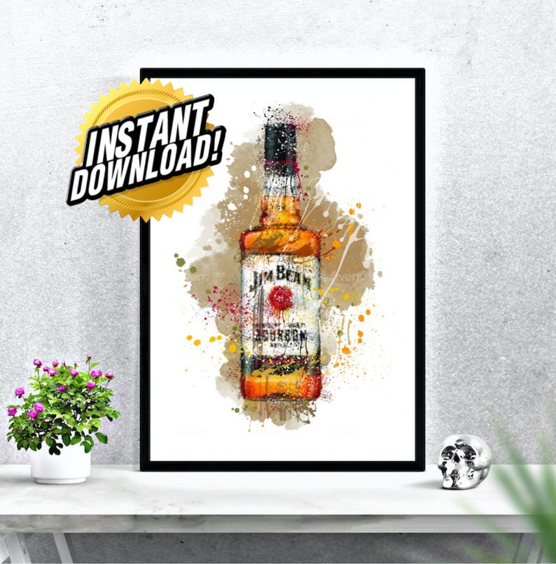 Abstract Whiskey Bottle Poster, Digital Print, Abstract Print, Office ...