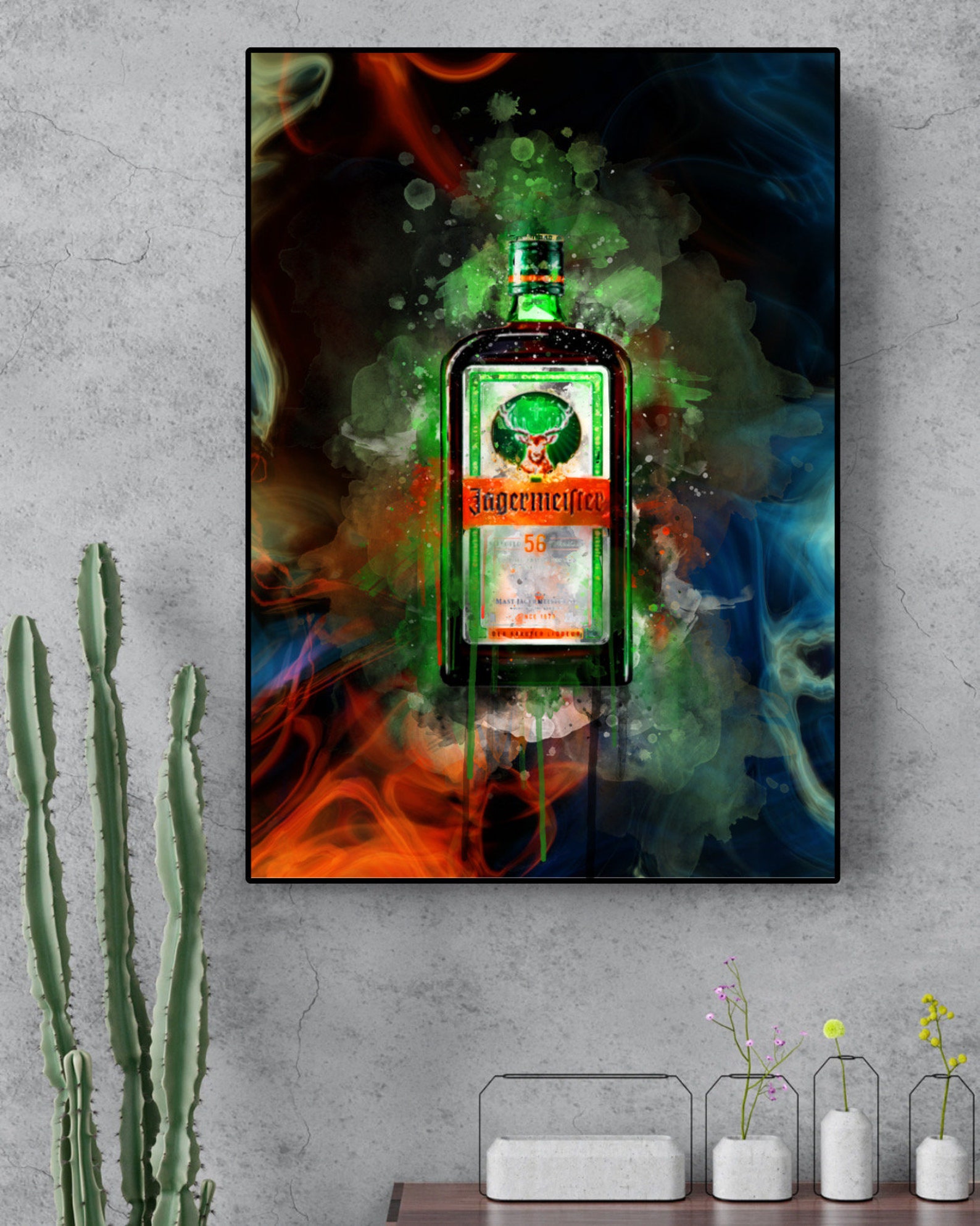 Black Jagermeister Bottle Design Print, Canva, Logo, Alcohol, Bar Decor ...