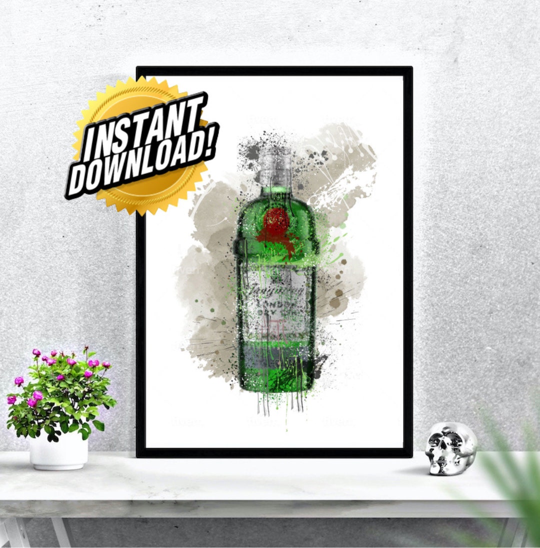 Tanqueray Gin Bottle Design Print, Gin Wall Art, Alcohol, Bar Decor ...