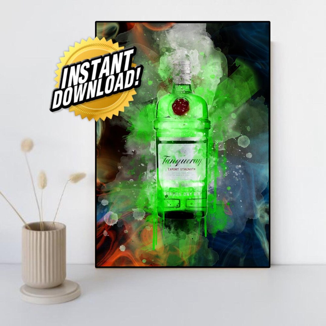 Black Tanqueray Gin Bottle Design Print, Gin Wall Art, Alcohol, Bar ...
