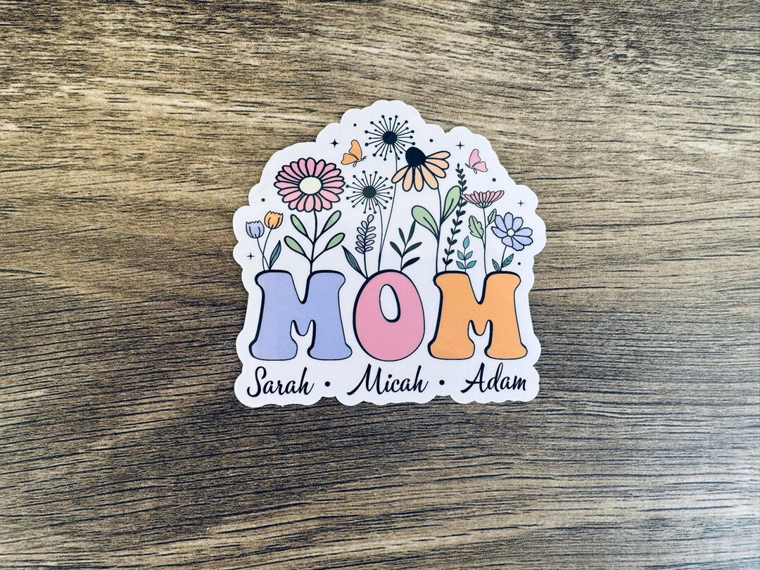 Personalized Floral Mom Sticker | Custom Kids Names, Mother's Day Gift ...
