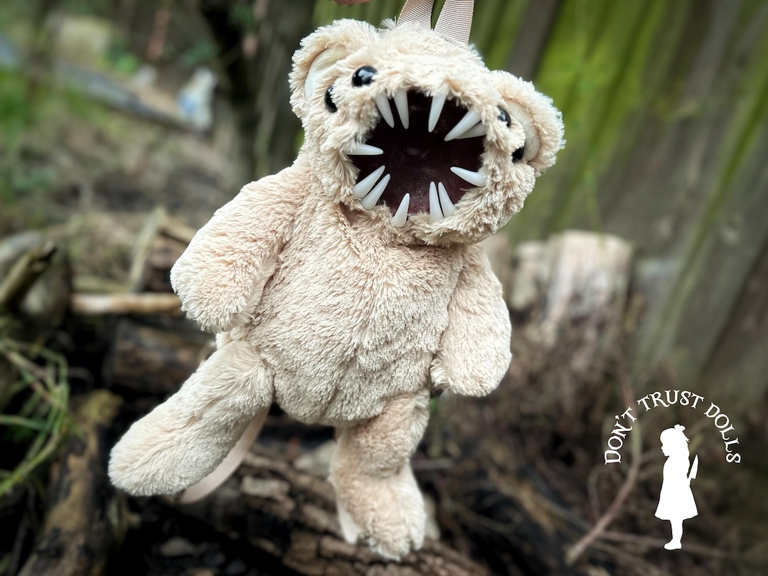 Creepy Teddy Bear Toothy Mouth Backpack. Plush Bag, Creepy Bag, Weird ...