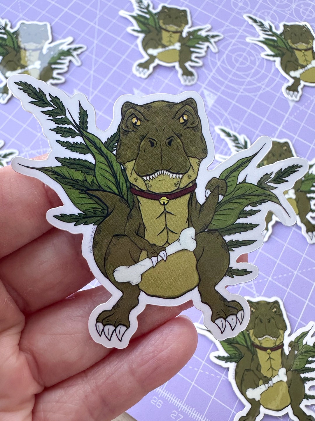 Green T-rex Lucky Cat Dinosaur Vinyl Decal Sticker Laptop Stickers ...