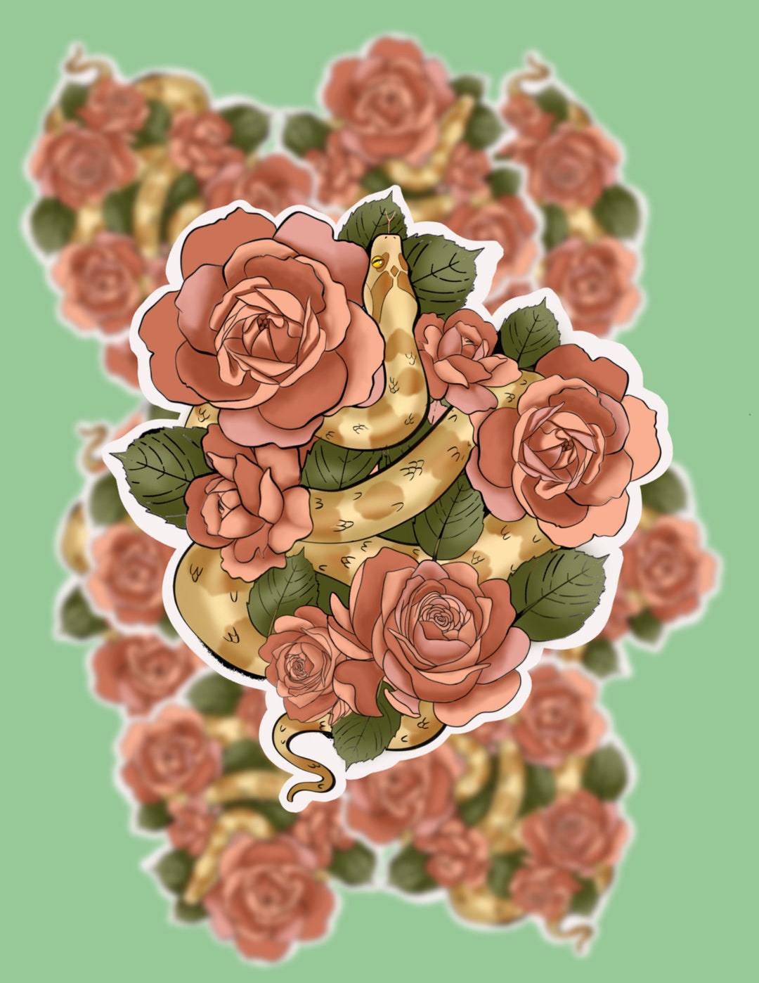 Ball Python Dusty Pink Rose Peonies, American Neo Traditional Tattoo ...