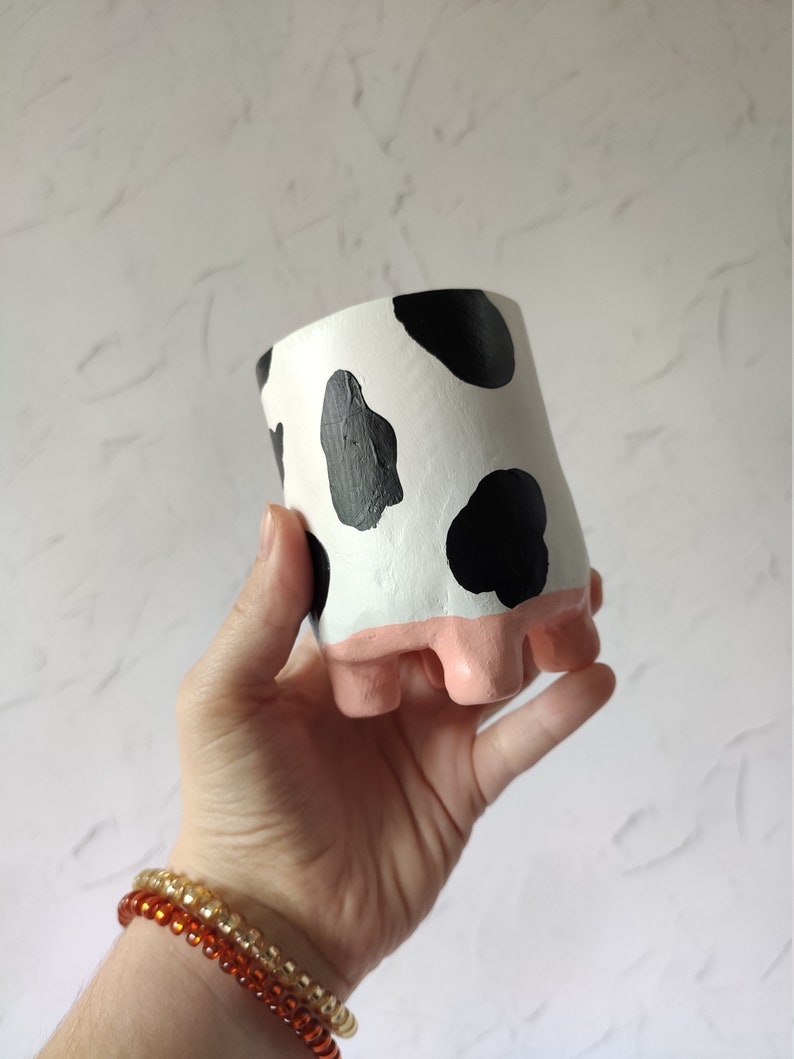 Cow Pot With Saucer Unique Pots for Plants Cow Print Pot With - Etsy