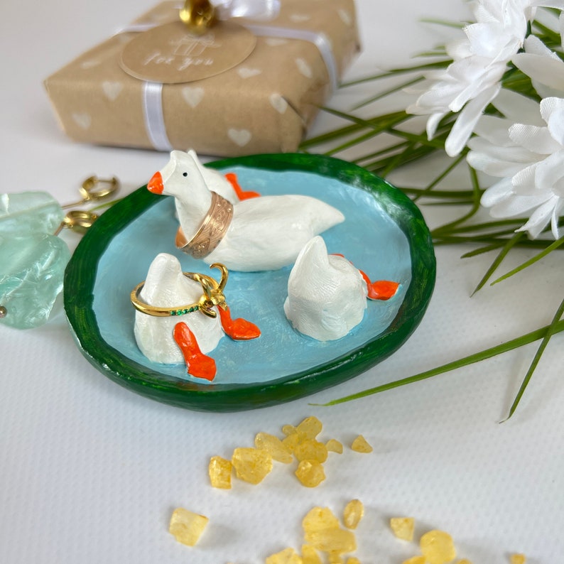 Geese Jewelry Dish Handmade Swimming Goose Ring Dish Holder Farm Animal ...