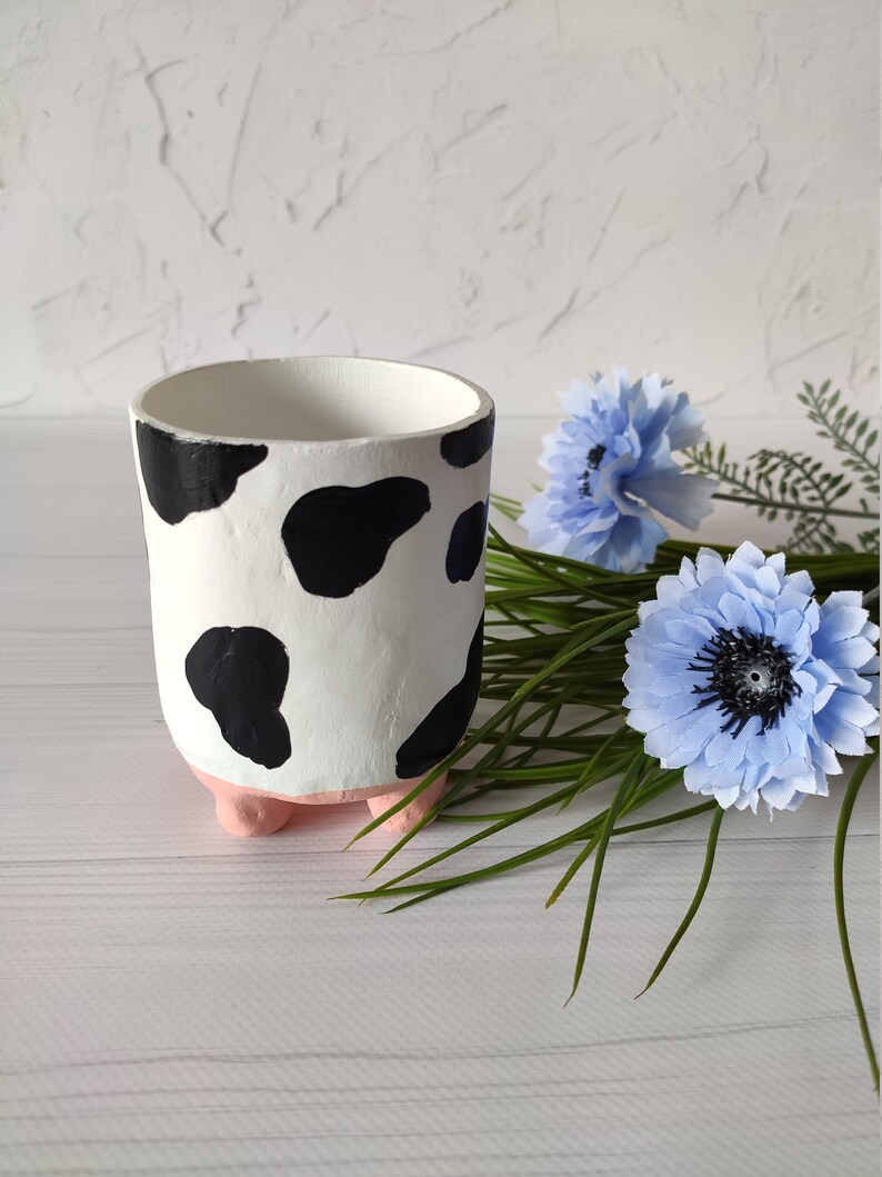 Cow Pot With Saucer Unique Pots for Plants Cow Print Pot With - Etsy