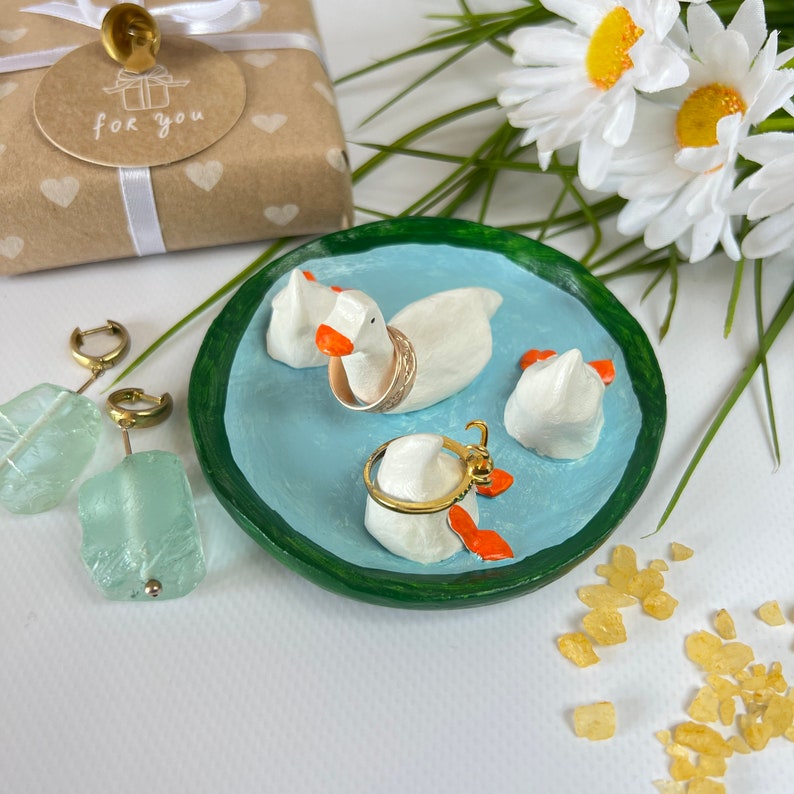 Geese Jewelry Dish Handmade Swimming Goose Ring Dish Holder Farm Animal ...
