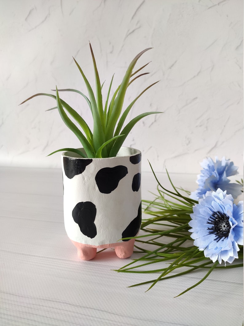 Cow Pot With Saucer Unique Pots for Plants Cow Print Pot With - Etsy
