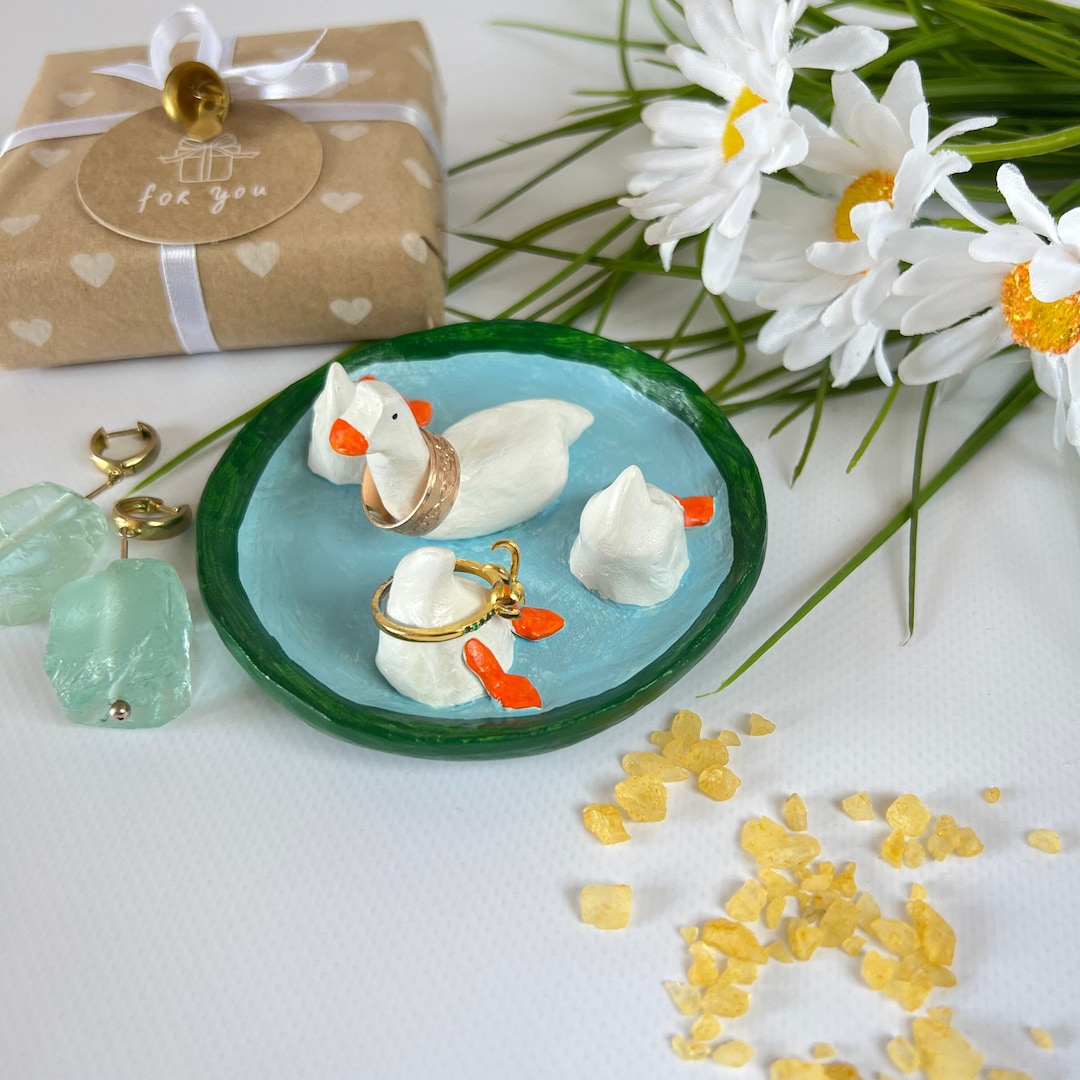 Geese Jewelry Dish Handmade Swimming Goose Ring Dish Holder Farm Animal ...